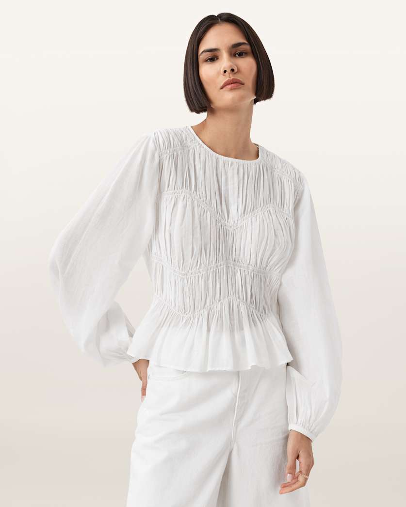 Melani Round Neck Gathered Top ANTIQUE WHITE | ALLSAINTS